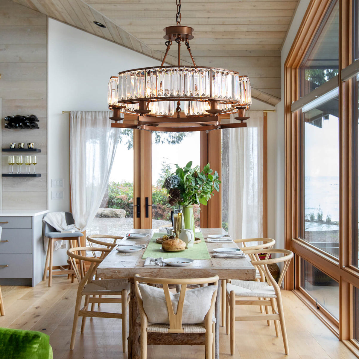 Round Modern Rustic Farmhouse Crystal Chandelier - Pendant Light ...