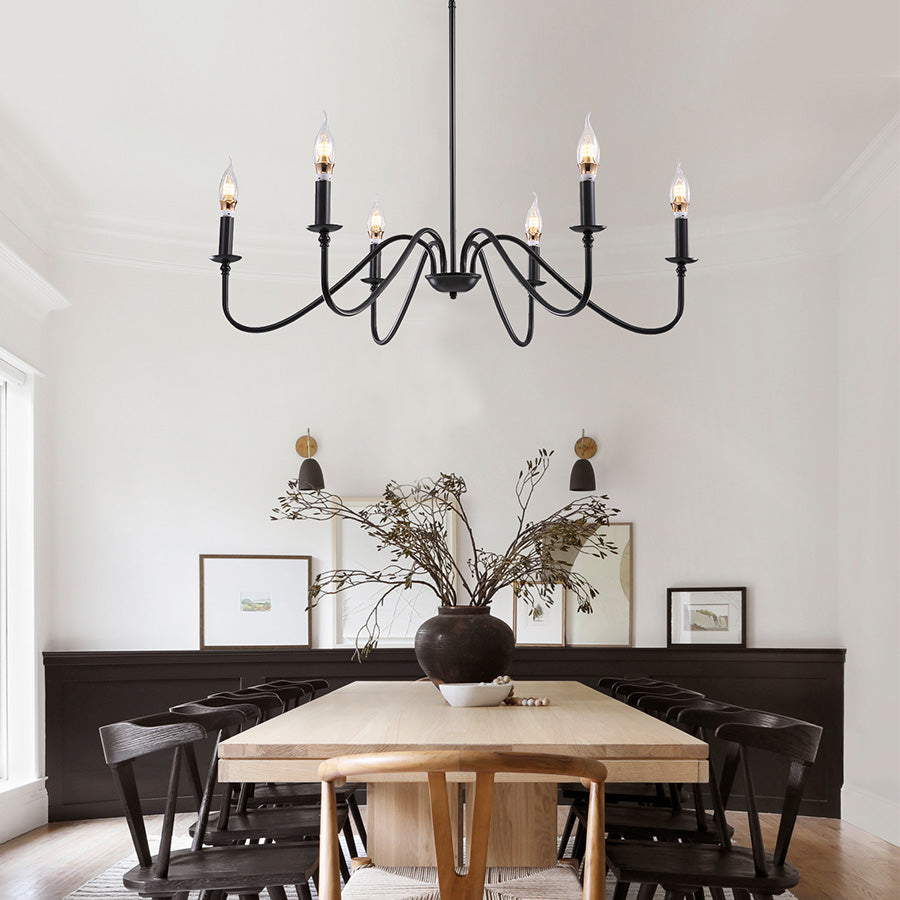 Modern Farmhouse Black Metal Candle chandelier | Sofary Lighting
