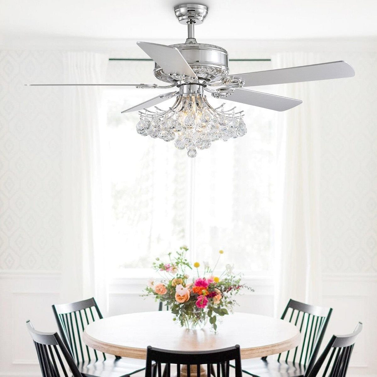 5 - Blade Raindrop Crystal Ball Ceiling Fan with Remote Control ...