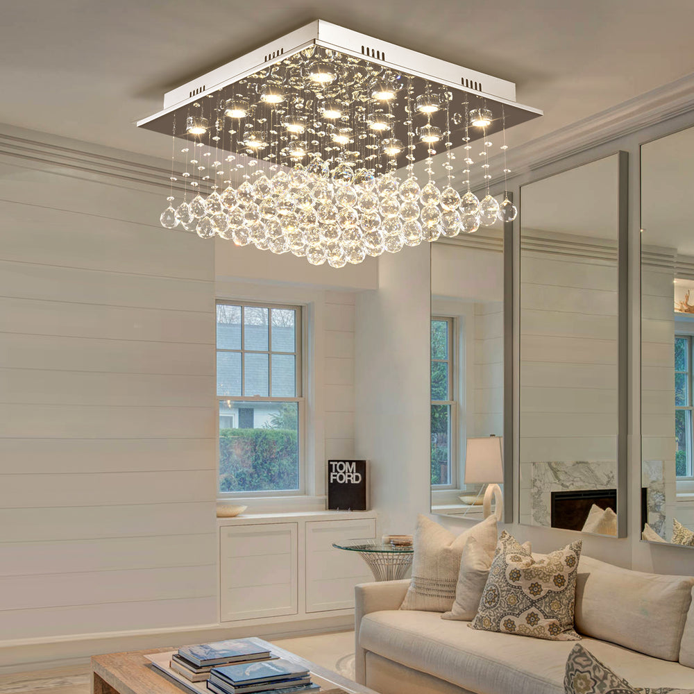 Square Low Ceiling Raindrop Crystal Chandelier - Ceiling Light |Sofary