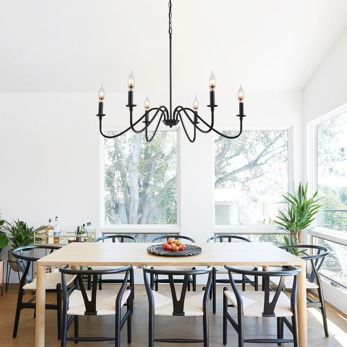 Modern Farmhouse Black Metal Candle chandelier | Sofary