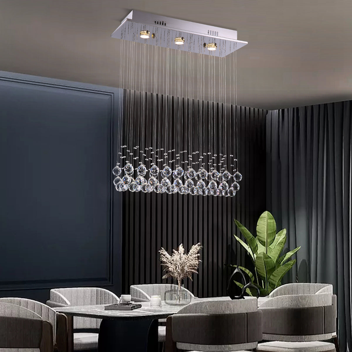 Modern Rectangular Crystal Ball Chandelier for Dining Room | Sofary ...