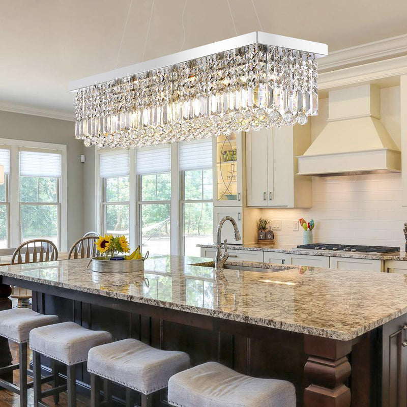 Rectangular Crystal Raindrop Chandelier for Dining Room | Sofary