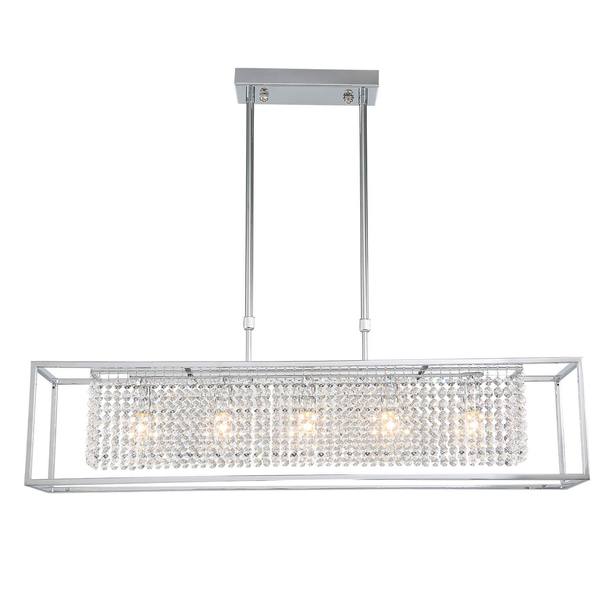 Contemporary Rectangular Chrome Frame Crystal Chandelier | Sofary Lighting