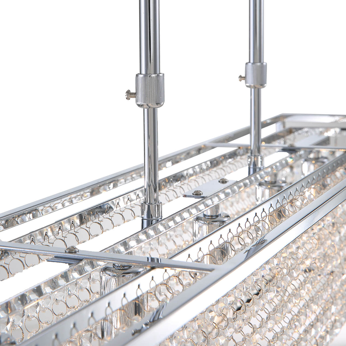 Contemporary Rectangular Chrome Frame Crystal Chandelier | Sofary Lighting